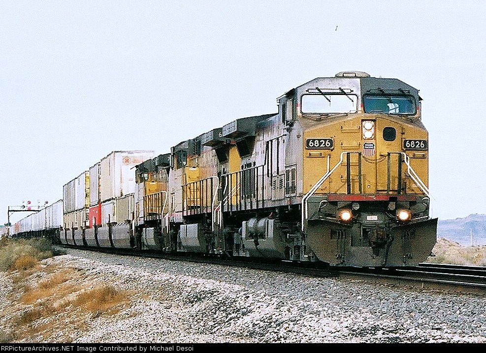 UP AC-4400CW # 6826 leads an eastbound detour train at Mesa Rd.